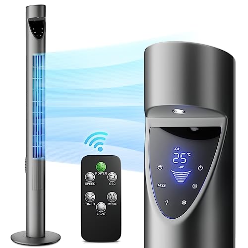 mollie Oscillating Quiet Tower Fan with Remote Control 3 Speeds 12H Timer Portable LED Display 47 Inch Electric Air Circulator Cooling Floor Standing Fan for Home Bedroom Office Living Room Gray