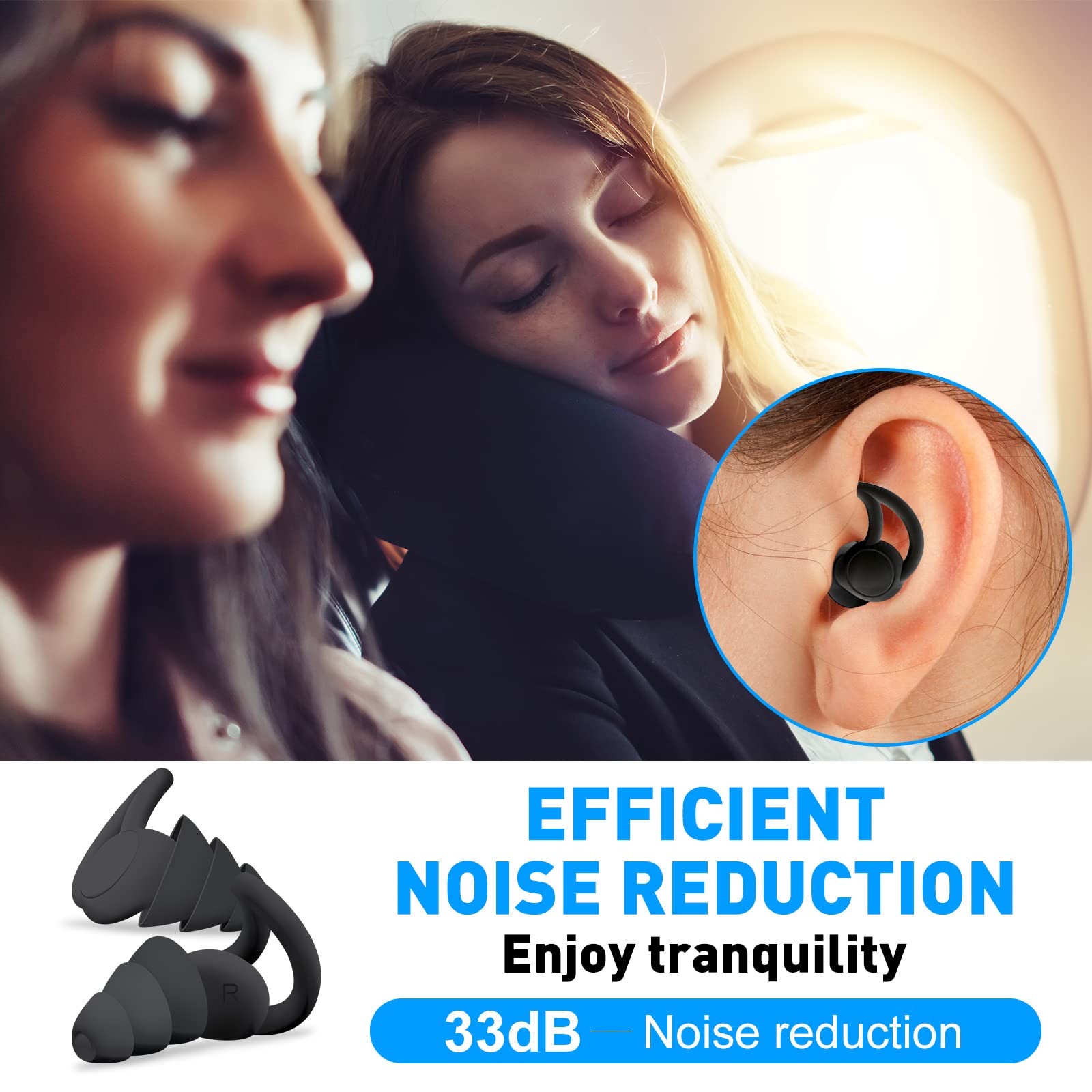 Ear Plugs for Sleeping Noise Cancelling, Anti-Shedding Design, Super Noise Cancelling, Soft& Comfortable & Reusable, for Sleeping, Snoring, Work, Travel, and All Loud Events, Black