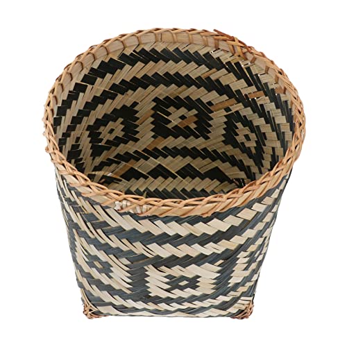 Ipetboom Bamboo Woven Waste Basket: Decorative Trash Basket Farmhouse Round Trash Can Rattan Garbage Bin Wicker Laundry Basket for Bathroom Kitchen Home Office