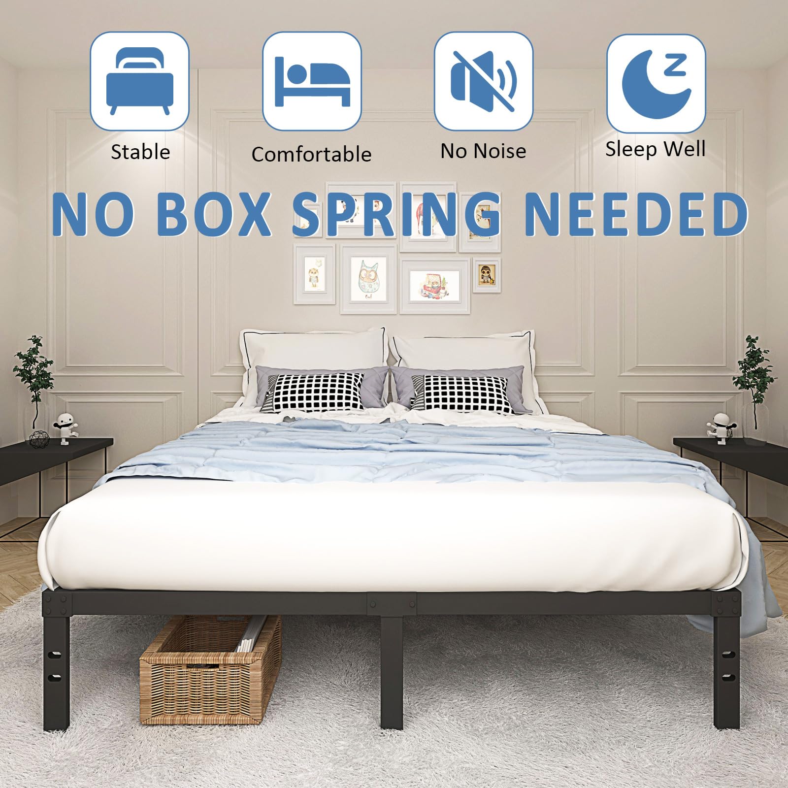 BRONOM Bed Frame Full Size Platform Bed Frame Bedframe Metal Black Double Bed Frame Easy Assembly 14 Inch High Strength Metal Durable Sturdy Noise Free No Box Spring Needed
