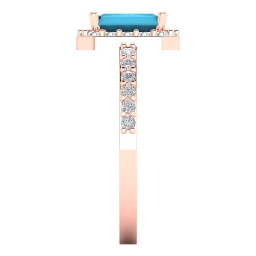 Clara Pucci 2.07 ct Emerald Cut Solitaire Halo Genuine Simulated Turquoise Engagement Promise Anniversary Bridal Ring 18K Rose Gold 8.5