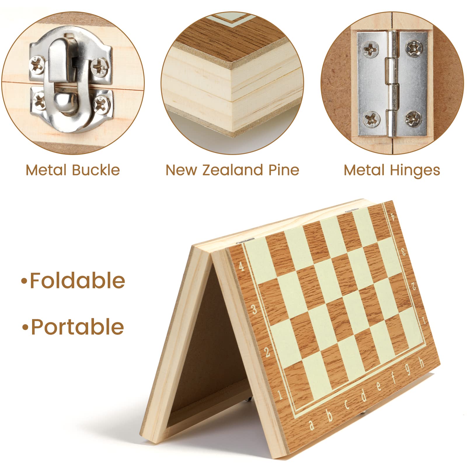 CSVICTORY Classic Chess Set 11" x 11"- New Zealand Pine Wooden Chess Set with Folding Chess Board, Staunton Chess Pieces & Storage Box, Wood Chess Set Board Game Upgrade Edition