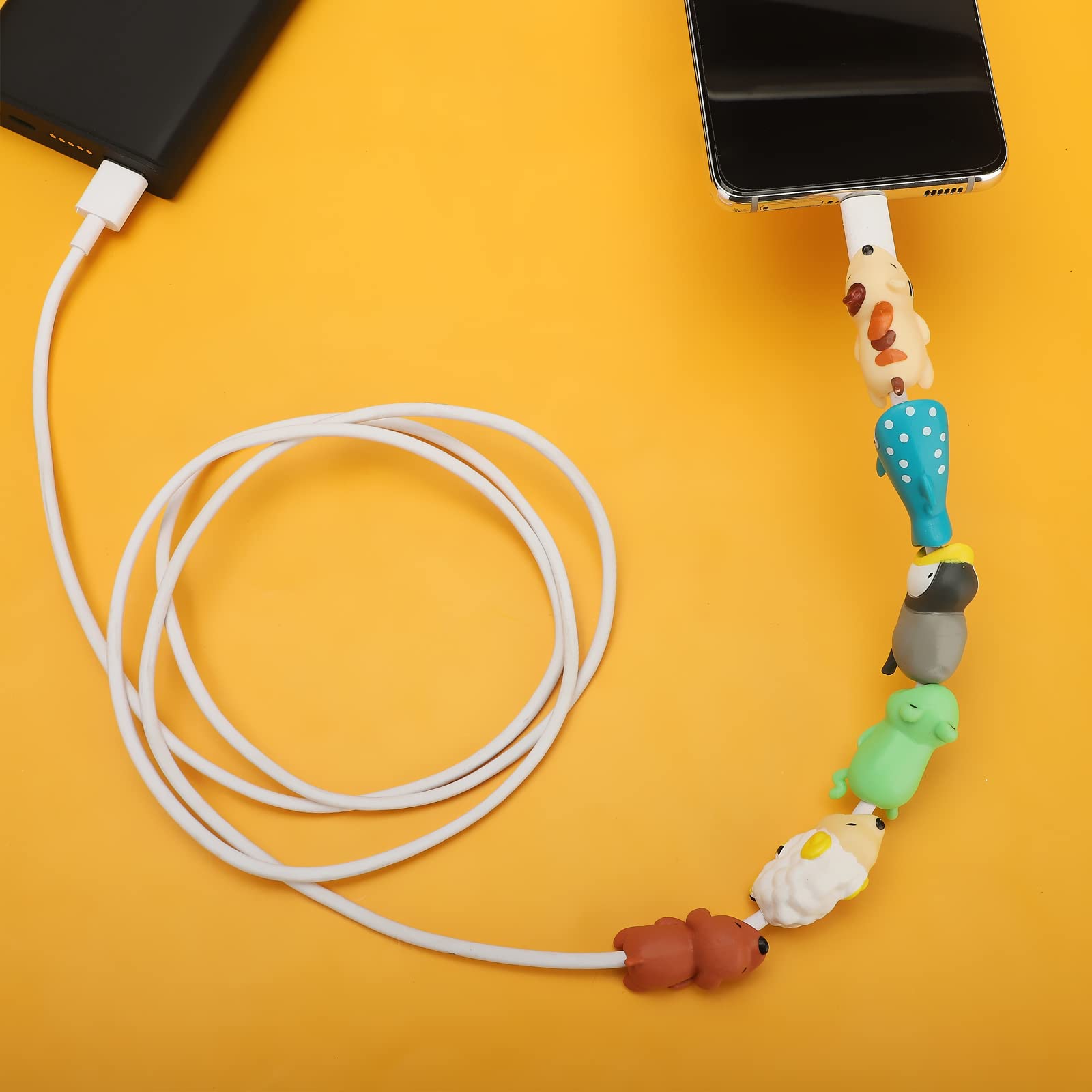 Flueyer PRTECY 25 Pcs Cute Cable Protector Animals Charger Protector Set Phone Charger Cable Bites USB Charger Cord Protector for Most Cellphone and Tablet