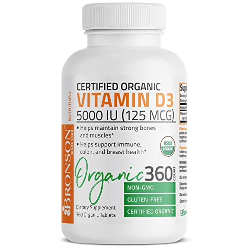 Bronson Vitamin D3 5,000 IU (1 Year Supply) for Immune Support, Healthy Muscle Function & Bone Health, High Potency Organic Non-GMO Vitamin D Supplement, 360 Tablets