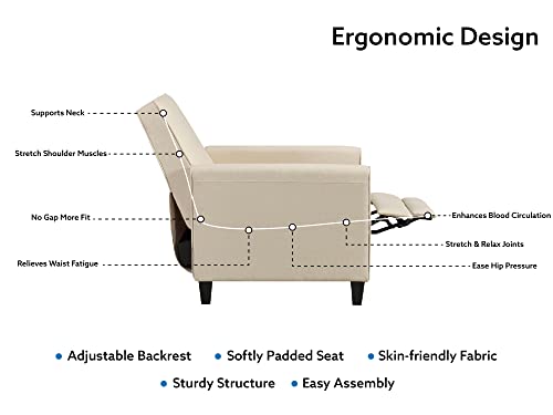 Landon Manual Pushback Recliner Chairs, Customizable Comfort in a Compact Design Reclining Chair, Small Recliners for Small Spaces with Adjustable Footrest, Linen Push Back Recliner Chair β Dark Gray