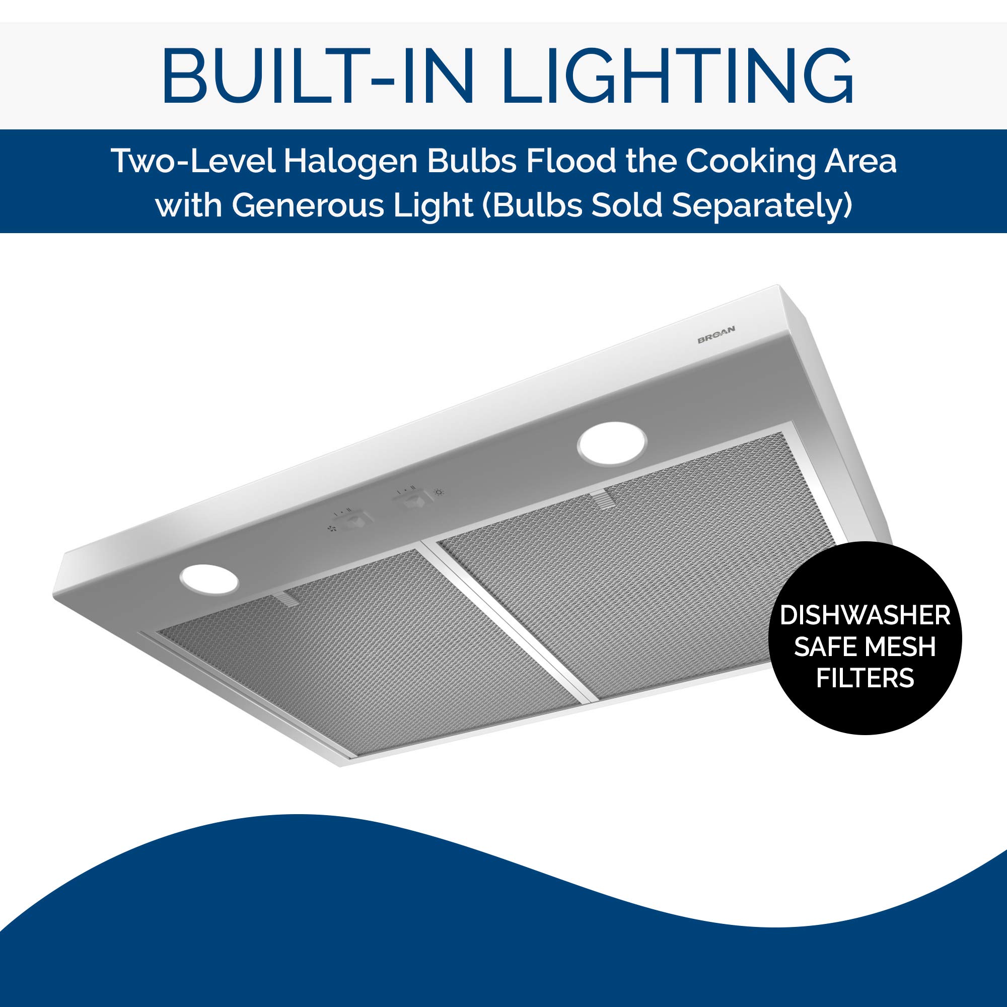 Broan-NuTone BCSD124WW Glacier Range Hood with Light, Exhaust Fan for Under Cabinet, White, 24-inch
