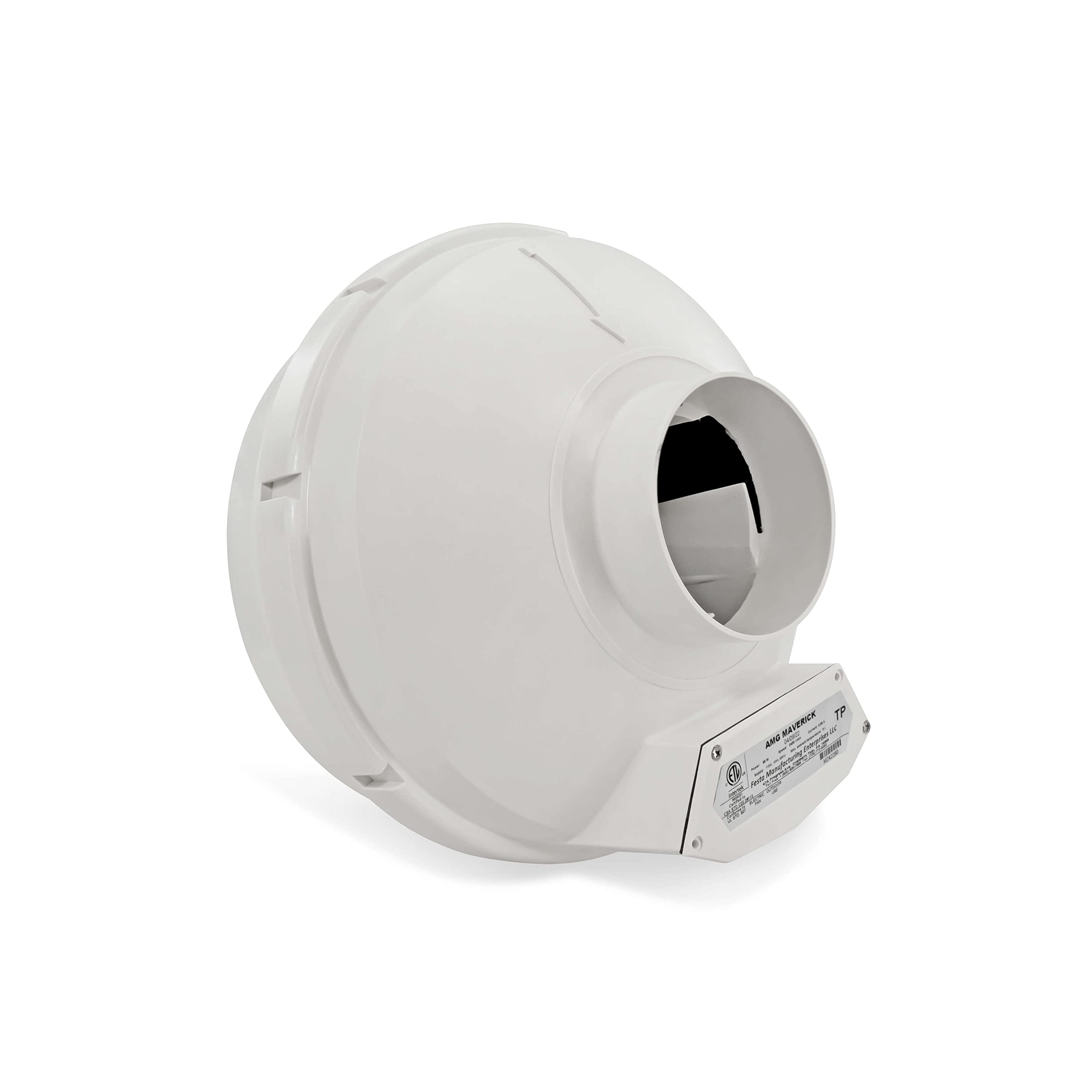 Festa Radon AMG Maverick Radon Fan - Quiet and Energy Efficient 260 CFM Radon Mitigation System Inline Duct Fan - 4" Electric Inline Fan - Made with Sturdy Glass Reinforced Poly-Resin β White