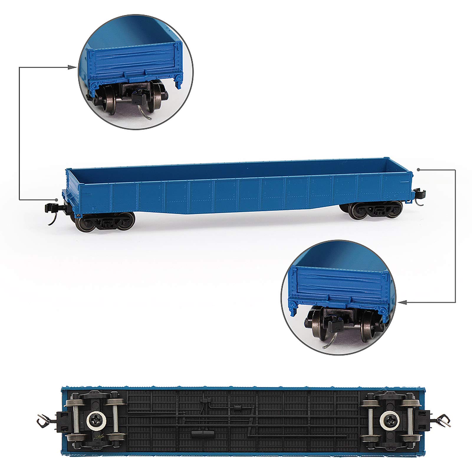 C15014 N Scale 3pcs Gondolas Car 1:160 Model Train Railway Flat Car Wagon (Blue)