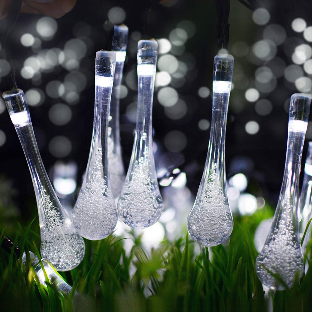 Solar String Lights,7m 50 LEDs Waterproof Teardrop-Shaped - White LED Outdoor String Lights for Cafe, Garden, Home, Landscape, Holiday, Wedding Decorations