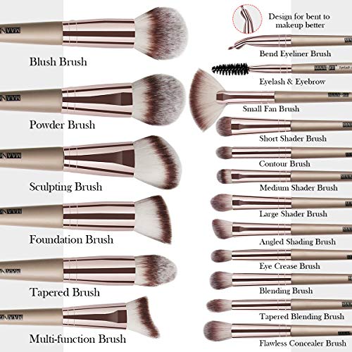 Makeup Brushes, 18 Pcs Professional Premium Synthetic Make Up Brushes, Foundation Powder Concealers Eye Shadows Makeup Brush Set (Champagne Gold)
