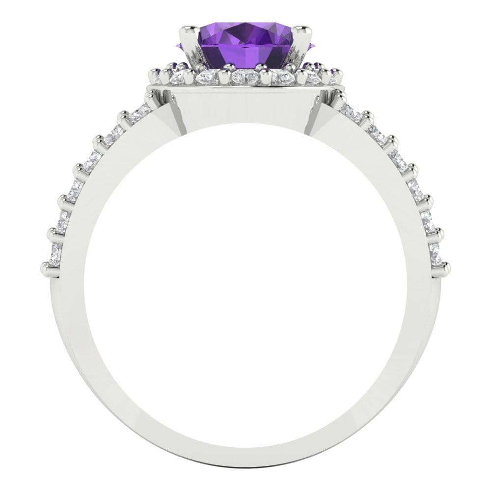 Clara Pucci 2.21ct Oval Cut Solitaire Halo split shank Natural Amethyst gemstone designer Modern Statement Ring Solid 14k White Gold