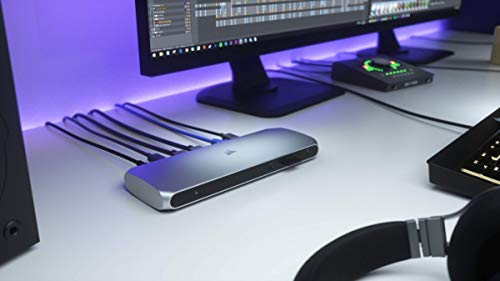 Corsair TBT100 Thunderbolt™ 3 Dock – 85W charging, Dual 4k 60Hz Support, 2x HDMI, 40Gb/s ,USB-C Gen 2 (15W) x2, USB-A 3.1 (7.5W) x2, Gigabit Ethernet – For Mac and PC laptops