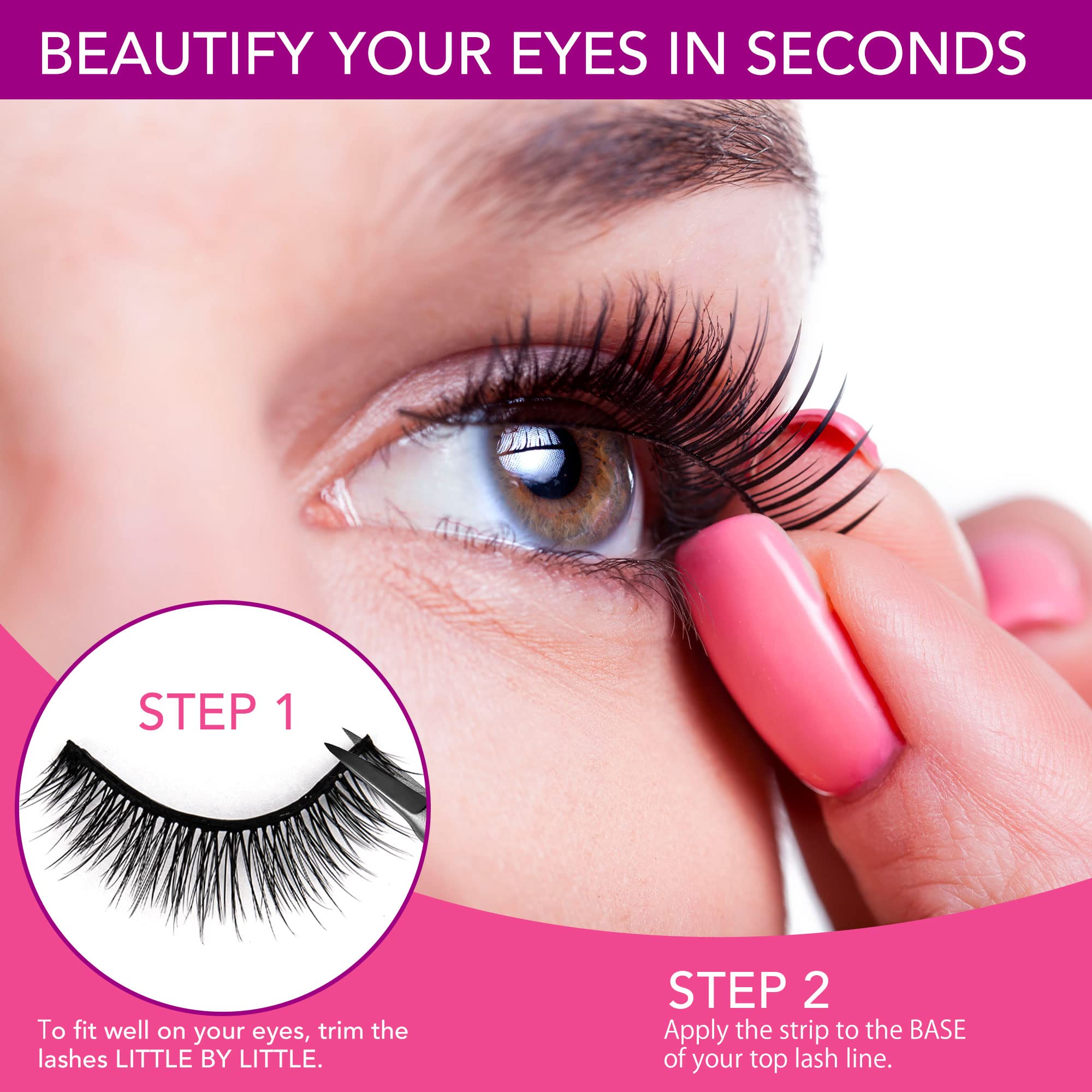 easbeautynaturals Reusable Self Adhesive Eyelashes Natural Look, No Eyeliner or Glue Needed and Easy to Put On, Reusable Self Sticking 4 Pair (Pack of 1) Ak-12 0