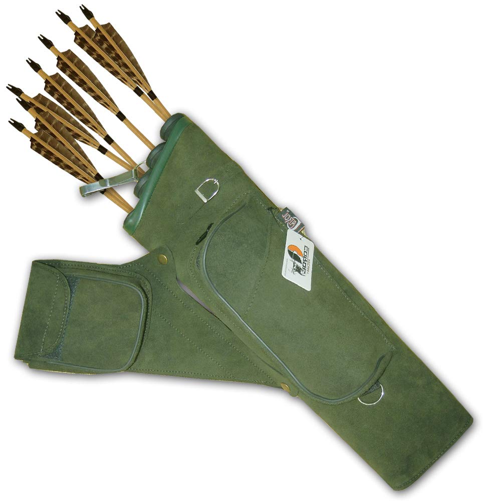 CAROL Archery Suede Leather Side/Hip Belt Arrow Quiver AQ129 Green R/H