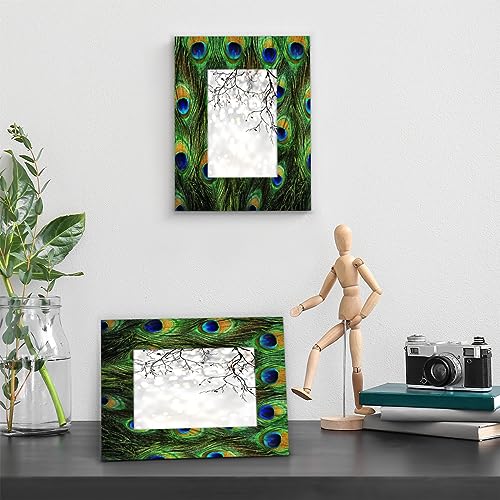 Peacock Feather 8x10 Picture Frame, Peacock Feather Wooden Photo Frame for Wall Mounting or Tabletop Living Room Bedroom Home Decor