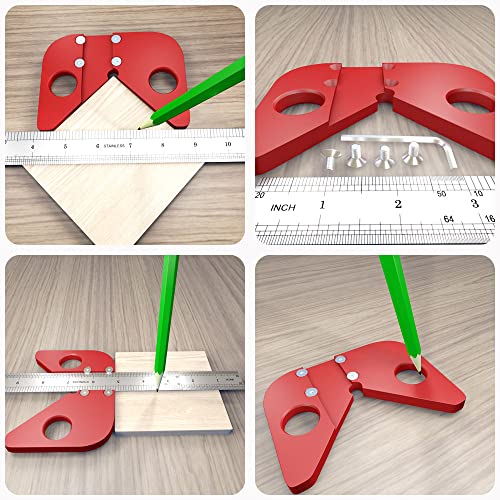 EIGNO Center Scribe Gauge Center Scribe Measuring Tool,Aluminum Alloy Center Finder,Woodworking Line Caliber Gauge,45/90 Degree Right Angle Line Gauge Carpenter Ruler,Removable and Replaceable Ruler.