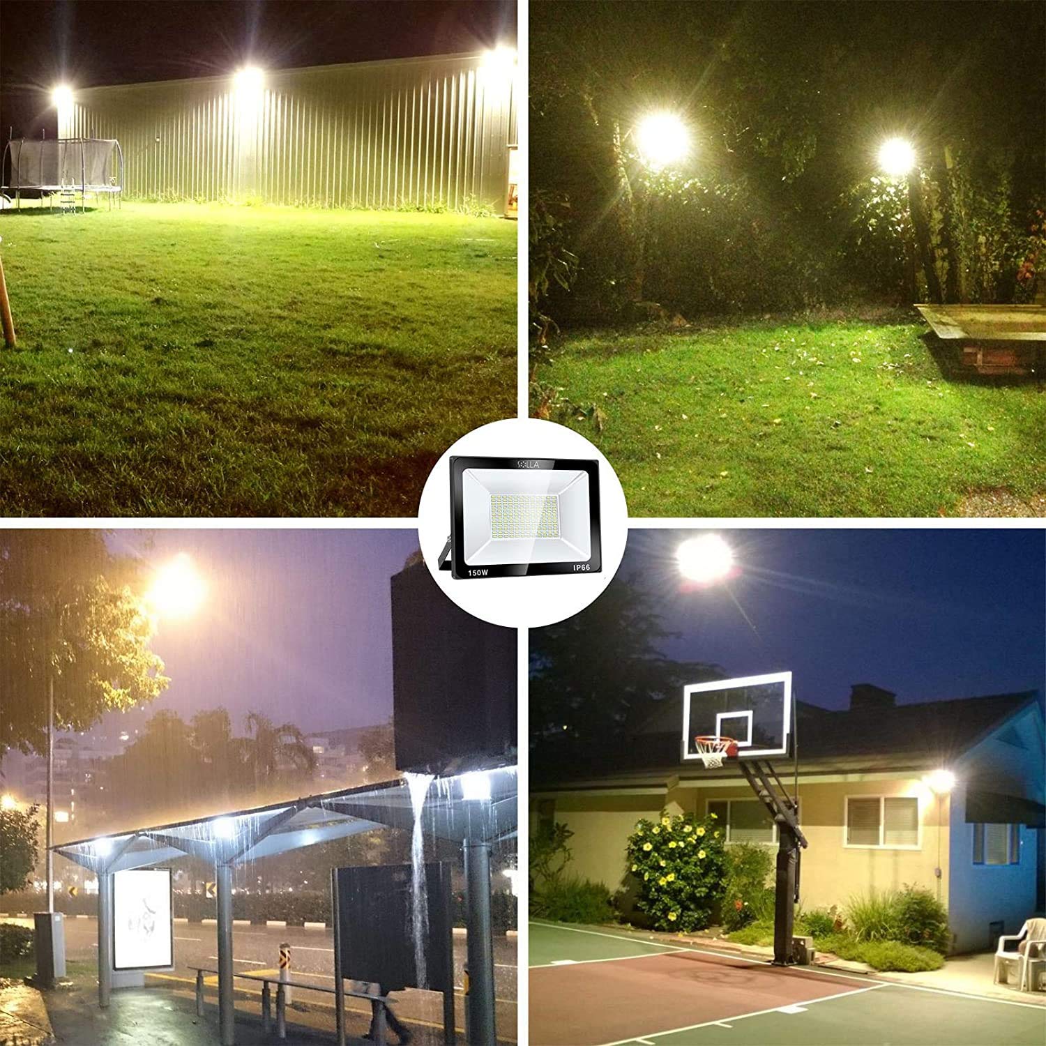 SOLLA 150W LED Flood Light, IP66 Waterproof, 12000lm, 800W Equivalent, Super Bright Outdoor Security Lights, 3000K Warm White, Outdoor Floodlight for Garage, Garden, Lawn and Yard