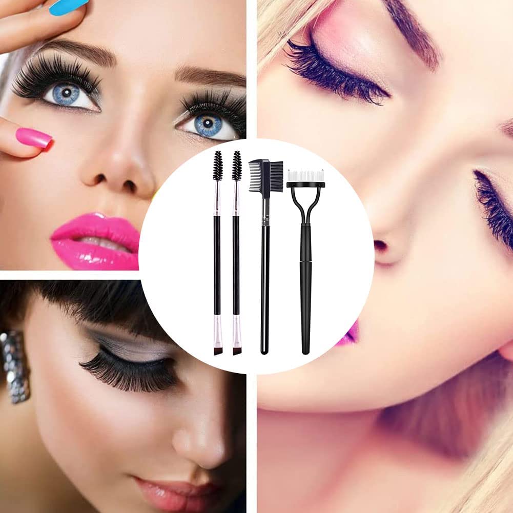 Eyebrow Brush Eyelash Separator Brow Comb & Lash Spoolie, Eyelash Comb Curlers Spoolie Brush, Metal Folding Lash Comb for Eyelas, Professional Eye Makeup Tools, 4 Pieces Set