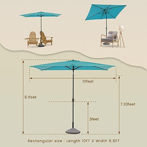 MONDAWE Outdoor Patio Umbrella 10 x 6.5 FT Rectangular Market Umbrella with Tilt and Crank Aluminum Commercial Table Umbrella for Pool Backyard Balcony