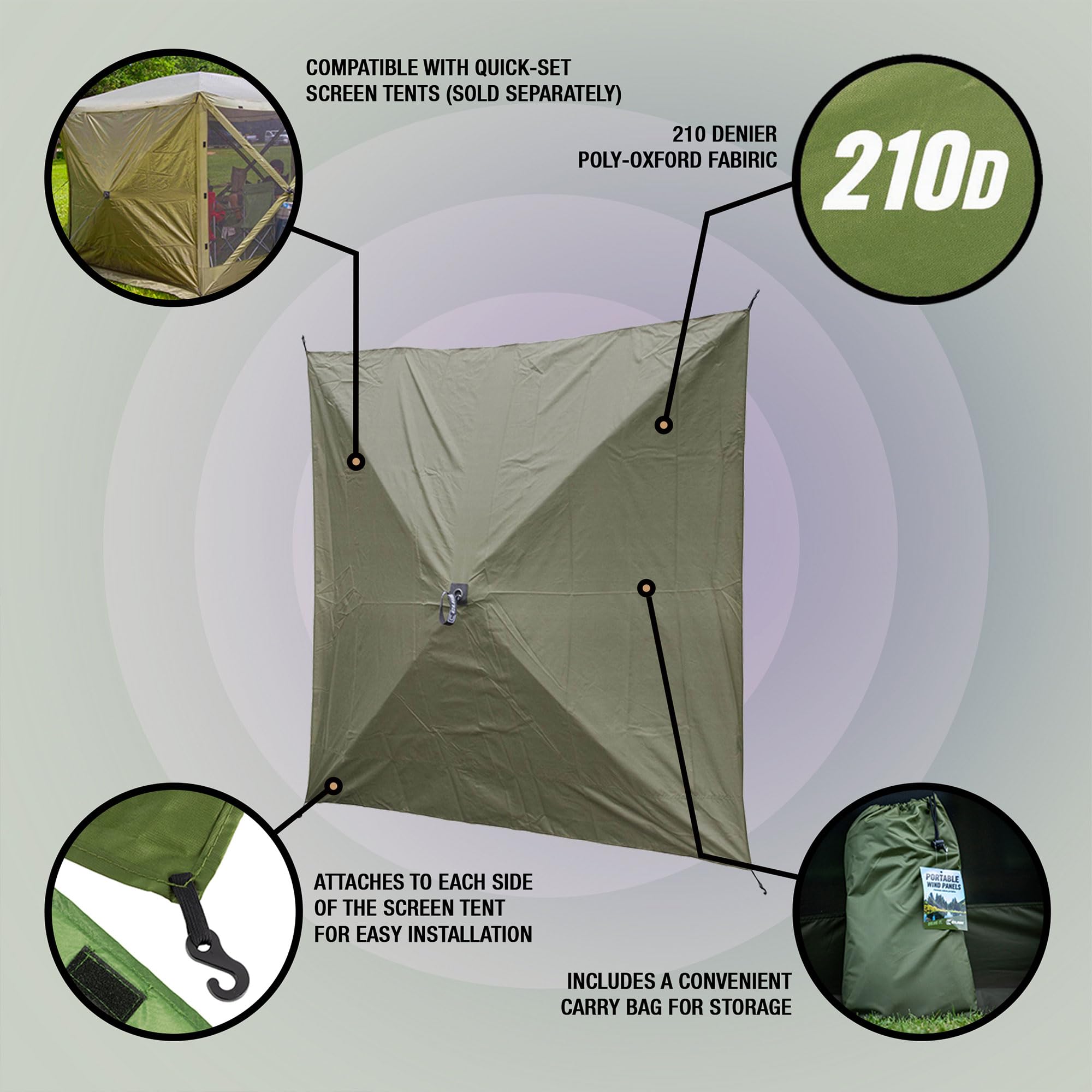 Clam Quick-Set Wind and Sun Panel Attachment for Escape Sport Screen Shelter Canopy Tent with Carrying Bag, Accessory Only, Green (2 Pack)
