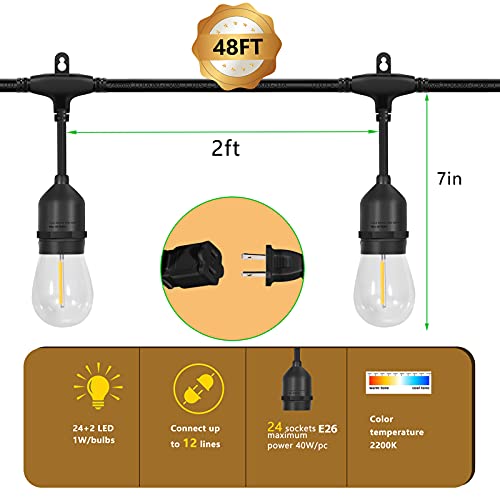 EIKOSON ๐๐๐ญ๐ป LED Outdoor String Lights with ๐ฎ๐ฐ Weatherproof Shatterproof Edison ๐ณ๐ฌ๐ซ ๐ฉ๐๐๐๐(2 ๐บ๐๐๐๐)๏ผCommercial Grade Waterproof Hanging Lights for Backyard Porch Balcony Party