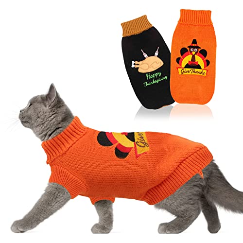 HUMLANJ 2 Packs Knitted Cat Sweater Thanksgiving Turtleneck Turkey Sweater Pet Cat Sweaters for Cats Warm Pullover Small Dog Puppy Knitwear