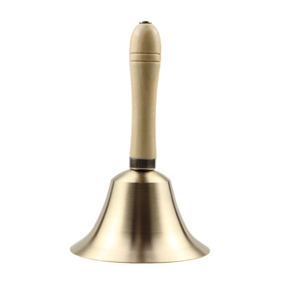 Sopcone Hand Bell Extra Loud Solid Brass Call Bell Handbells with Wooden Handle Multi-Purpose for School, Churchl, Hotel, Christmas and Wedding Service (11cm)