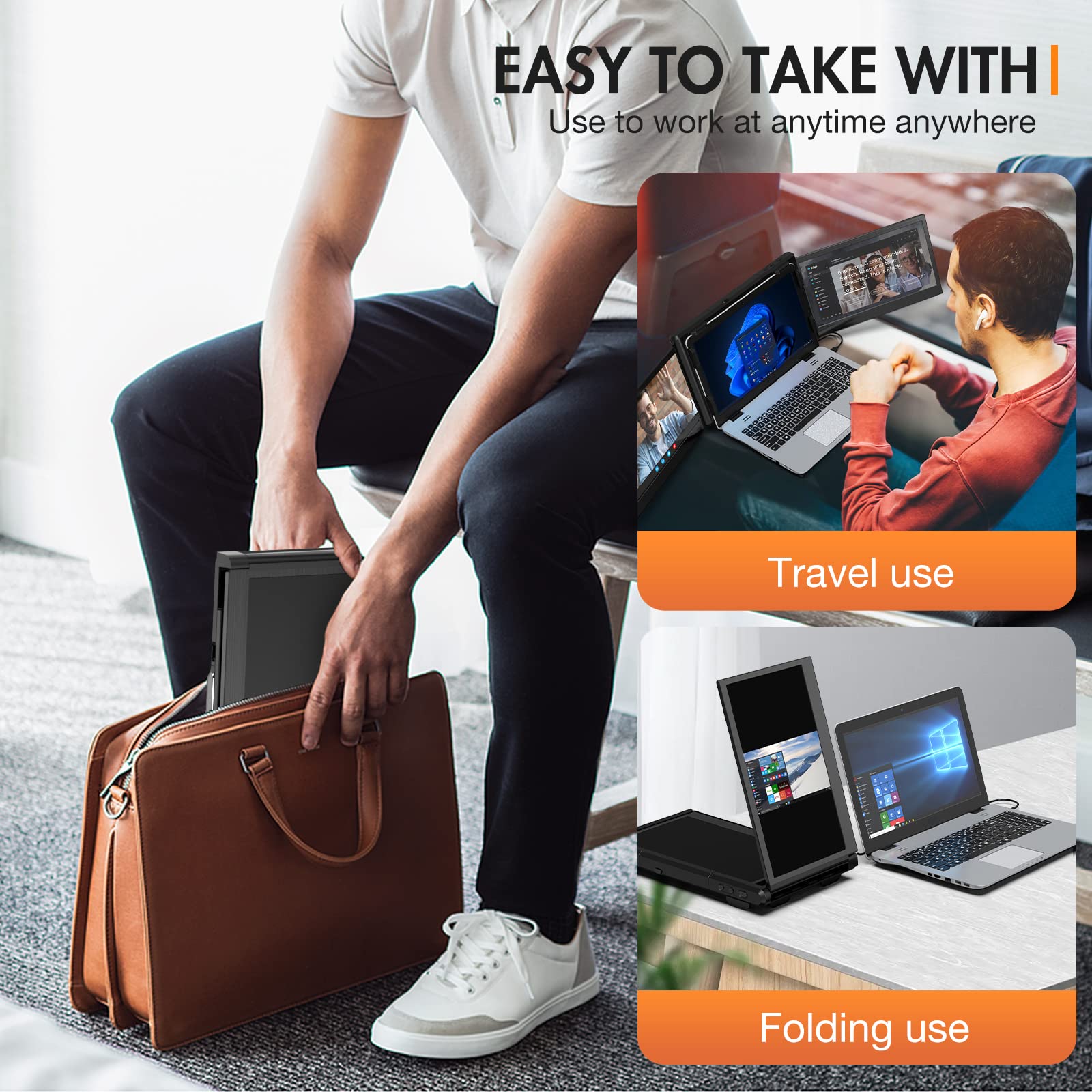 FLYTOCCA 12'' Laptop Monitor Extender, Portable Monitor for Laptop, 1080P Full HD IPS Laptop Screen Extender, Plug and Play No Driver, for 13.3β-16.5β Windows Laptop