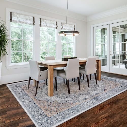 Rugs for Living Room 8x10 Area Rugs: Large Rug Machine Washable with Non-Slip Backing Non-Shedding Stain Resistant, Boho Carpet for Bedroom Dining Room Nursery Home Office Indoor Decor (Blue/Brown)