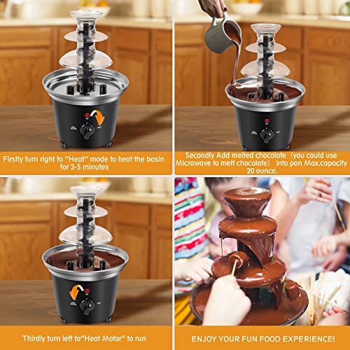 Electric Chocolate Fondue Fountain,Chocolate Melt Dipping Machine Warmer.1.2 Pound,BPA Free 3 Tier Mini Chocolate Fountain Melting Tower for Children's Party,Christmas Party, Family Gathering,Wedding.