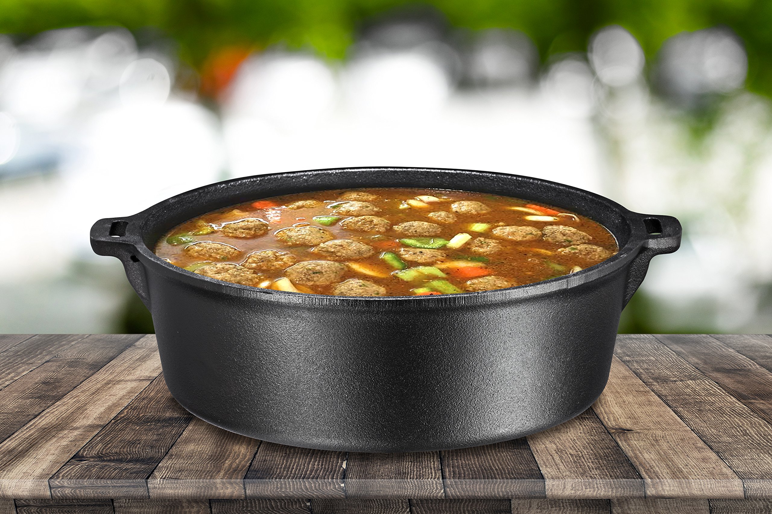 Bruntmor Pre-Seasoned Cast Iron Dutch Oven with Flanged Lid Iron Cover, for Campfire or Fireplace Cooking Pre-Seasoned Camping Cookware Flat Bottom 6 Quart- Black