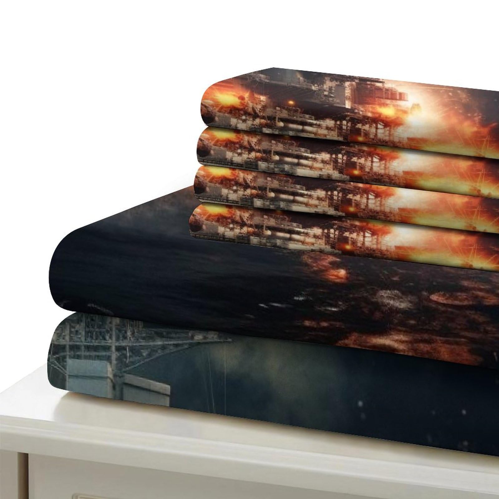 Hypoallergenic Bedding Set Cozy Battleships Comforter Covers 3D Printed Warships Quilt Cover Microfiber Duvet Cover 3 Pieces for Kids and Adults with Pillowcase Twin(173x218cm)