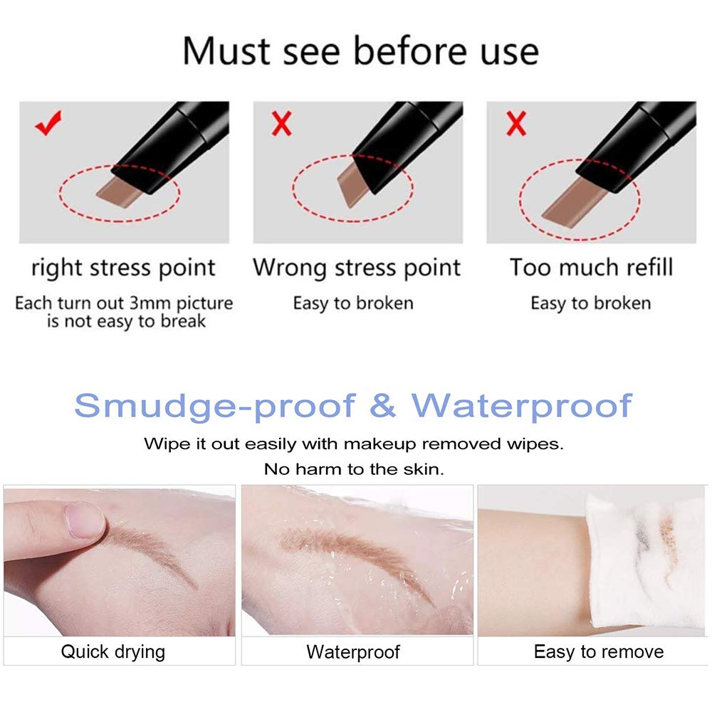Eyebrow Tattoo Pencil, Eyeliner Pencil with Eye Makeup Long Lasting Waterproof and Smudgeproof Natural Looking Brows 3 Styles (Dark Brown/Black)