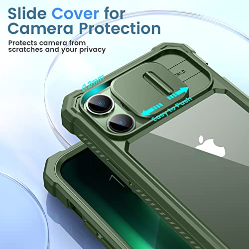 Ruky for iPhone 13 Pro Max Case with Camera Cover, iPhone 12 Pro Max Case Built-in Screen Protector, 12 Pro Max Full Body Case for iPhone 13 Pro Max & iPhone 12 Pro Max 6.7", Green
