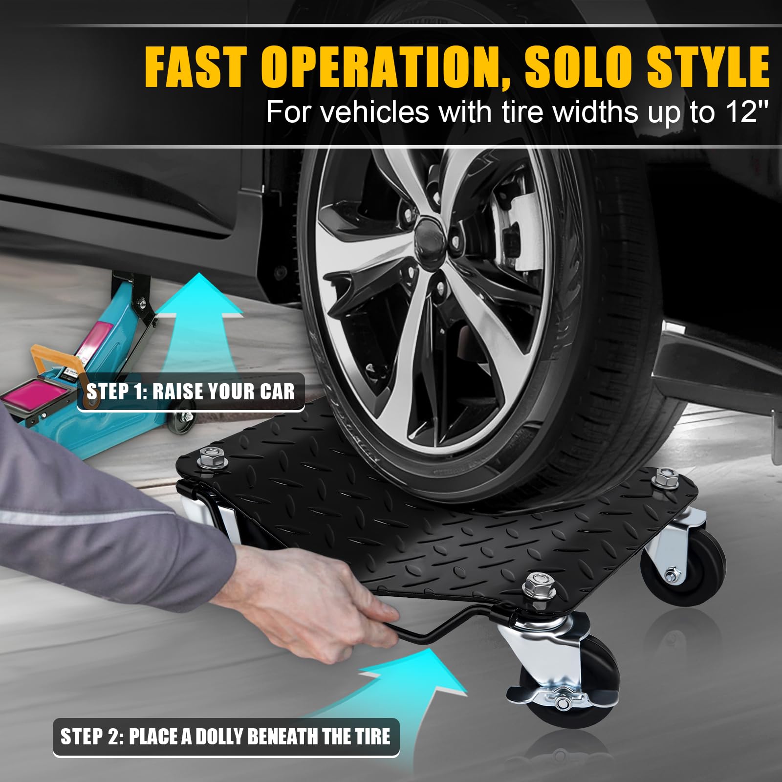 𝐂𝐚𝐫 𝐃𝐨𝐥𝐥𝐲 𝐂𝐚𝐫 𝐖𝐡𝐞𝐞𝐥 𝐃𝐨𝐥𝐥𝐲 3000 lbs Moving Vehicle Dolly, Car Wheel Dollies Vehicle Dollies Set of 2 Piece, Heavy-Duty Car Tire Stakes Cart Moving Cars, Trucks, Trailers