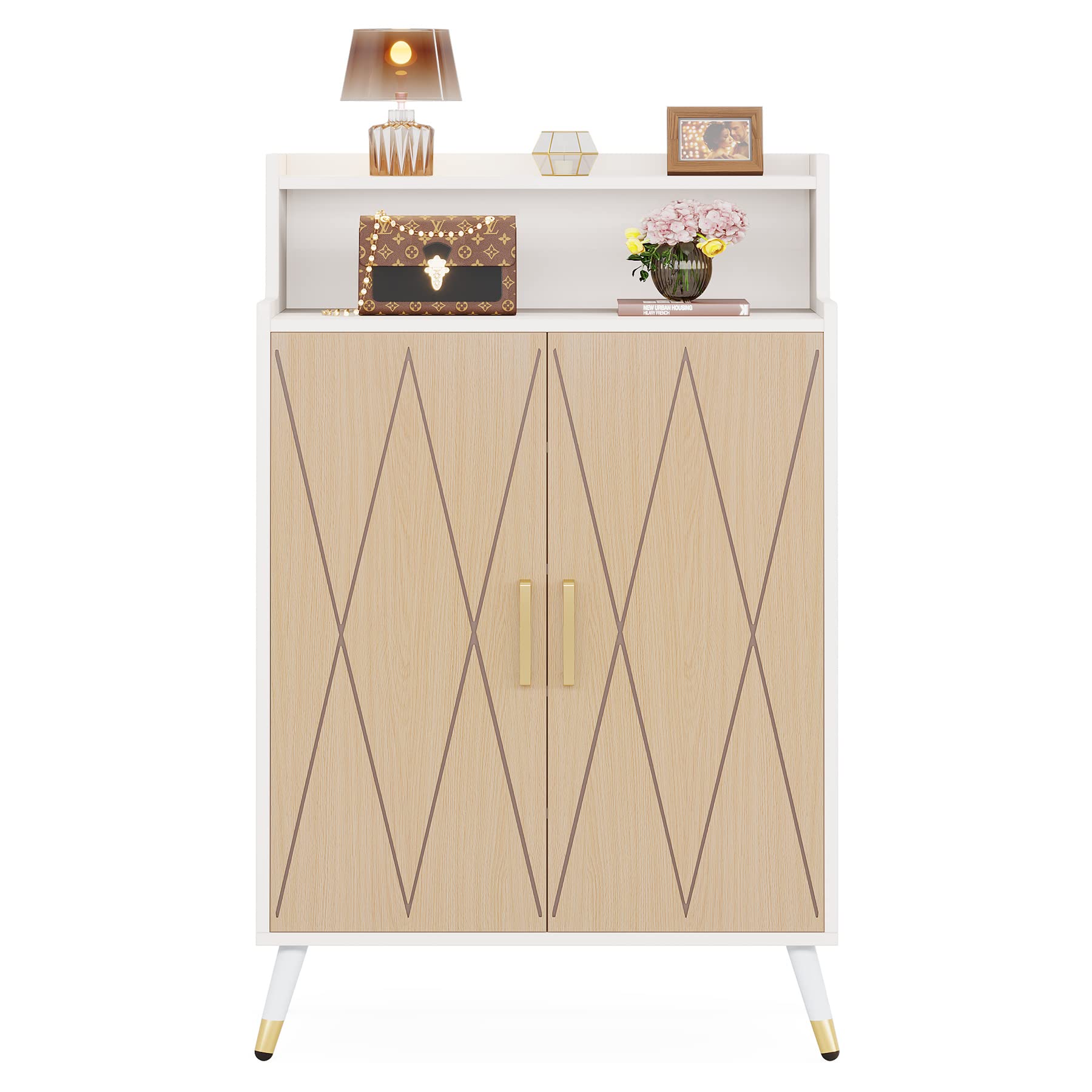 LITTLE TREE Shoe Cabinet, White&Walnut