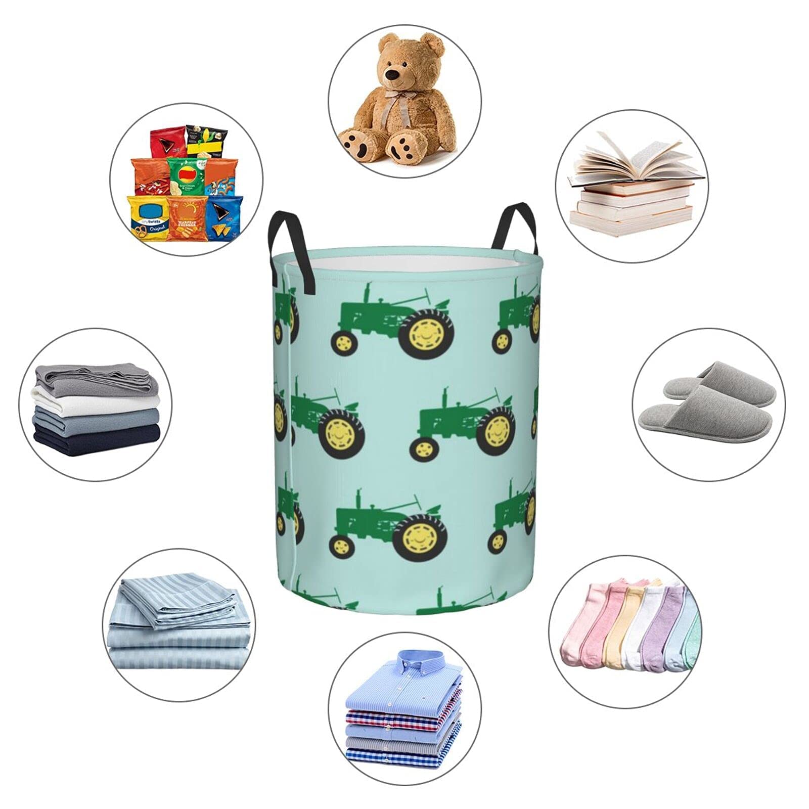 Laundry Basket Blue Green Tractor Collapsible Laundry Hamper Lightweight Storage Bin for Bedroom Bathroom Toys Organizer Nursery Medium