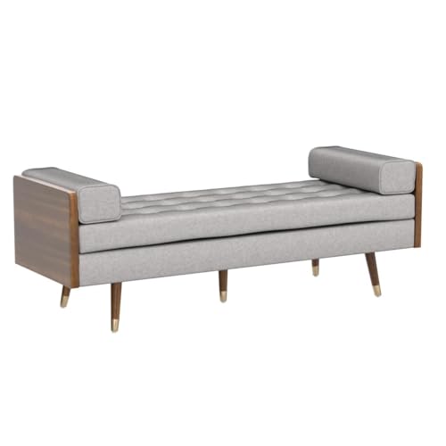 Christopher Knight Home Keairns Chaise Lounge, Fabric, Beige + Dark Walnut with Golden