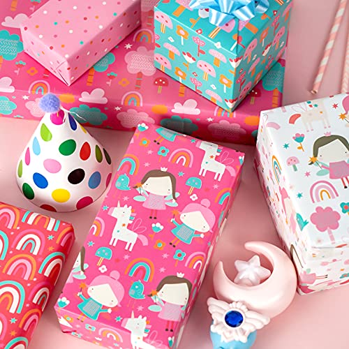 MAYPLUSS Wrapping Paper Large Sheet - FoldedĀ Flat - 6 Different Pink Girl Design (45.2 sq. ft.ttl.) - 27.5 inch X 39.4 inch Per Sheet
