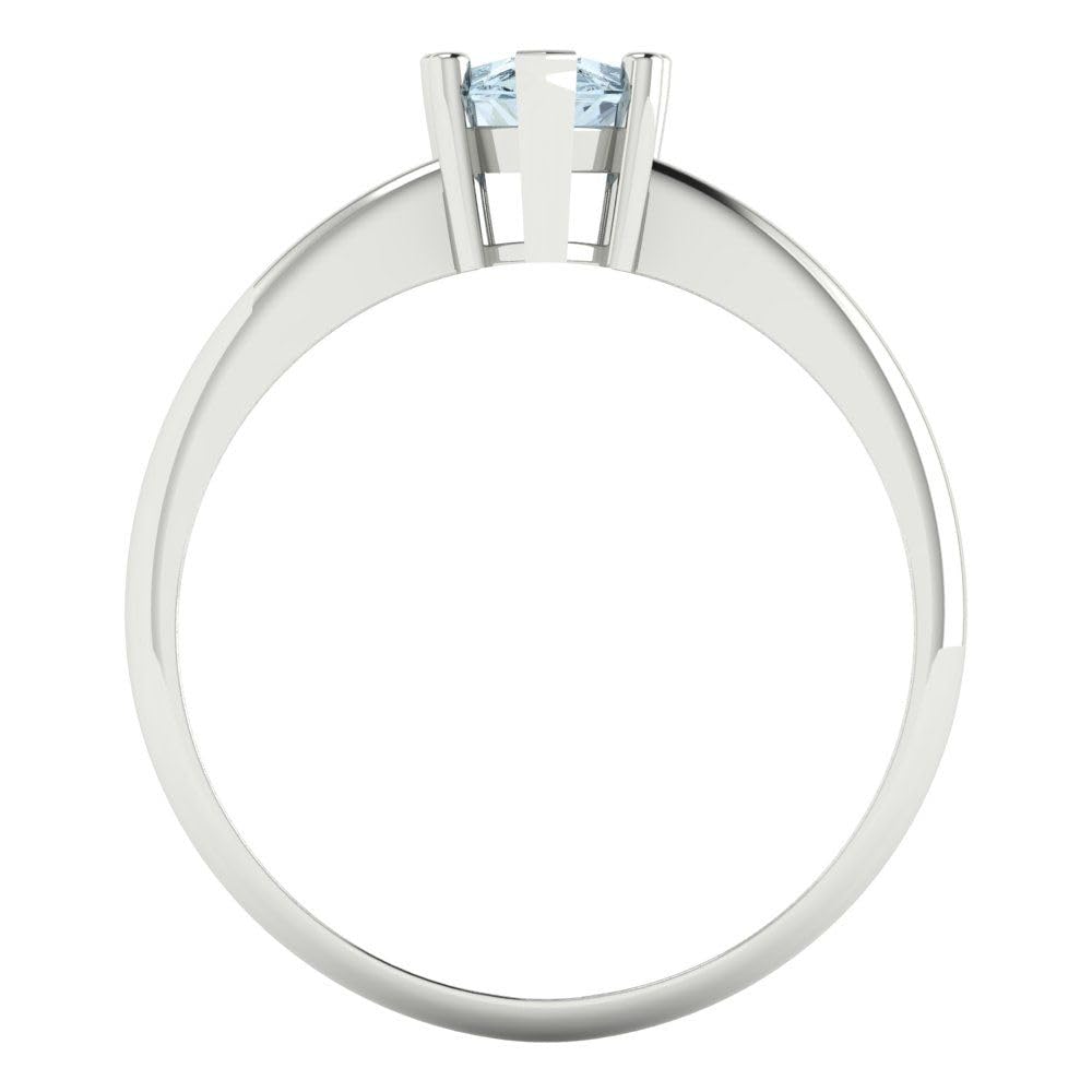 Clara Pucci 1.0 ct Pear Cut Solitaire Aquamarine Blue Simulated Diamond Bridal Designer Anniversary Engagement Ring Real 14k White Gold