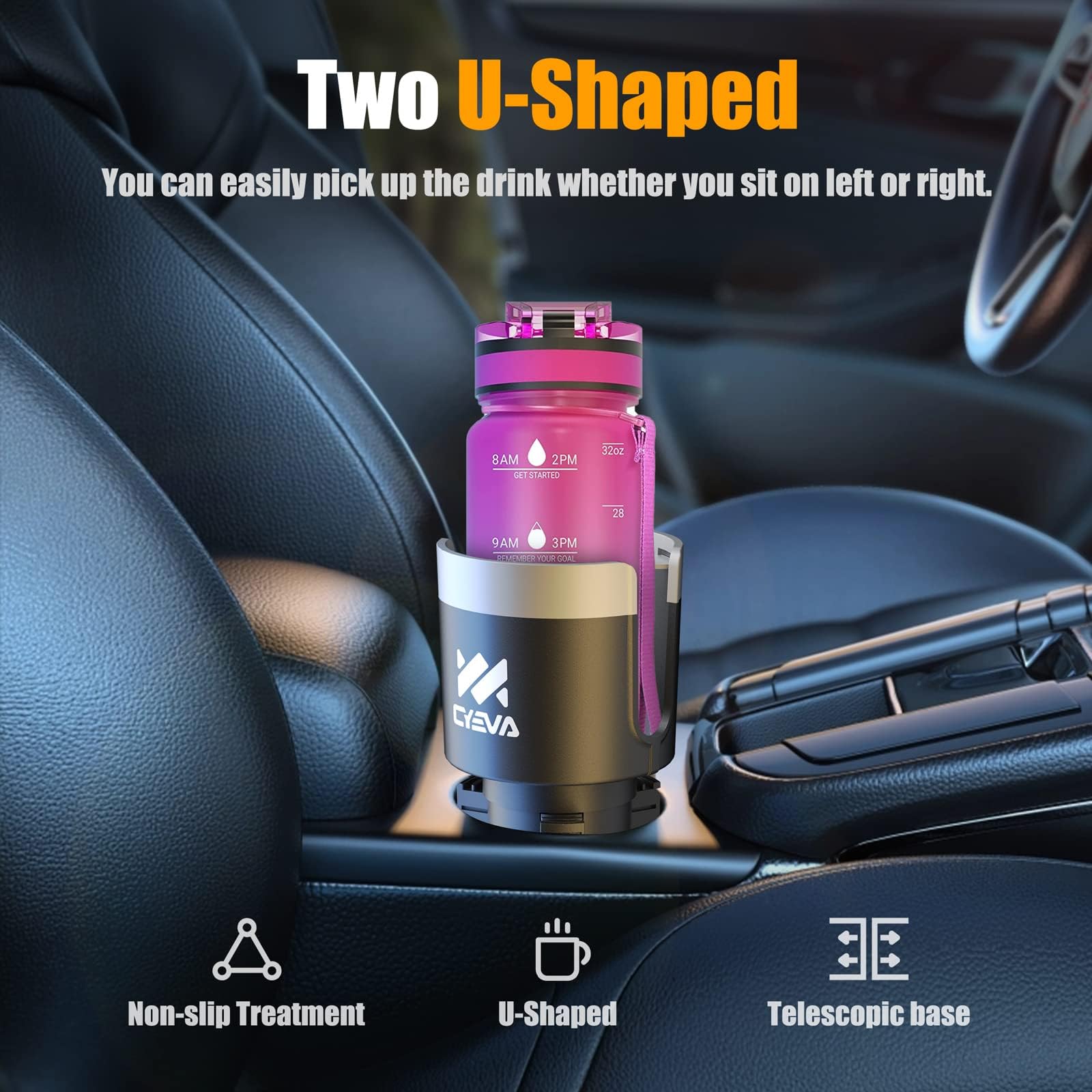 Cup Holder Expander for Car, Adjustable Car Cup Holder Adapter Insert Fits 18-40oz YETI, Hydro Flask, Nalgene Bottles and Mugsin 3.4"-4" Diameter