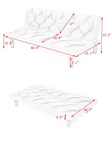 Livavege Convertible Futon Sofa Bed, 66" Velvet Upholstered Sleeper Couch Daybed with Adjustable Backrest for Studio, Apartment, Office, Small Space, Compact Living Room, 66 INCH, Pink