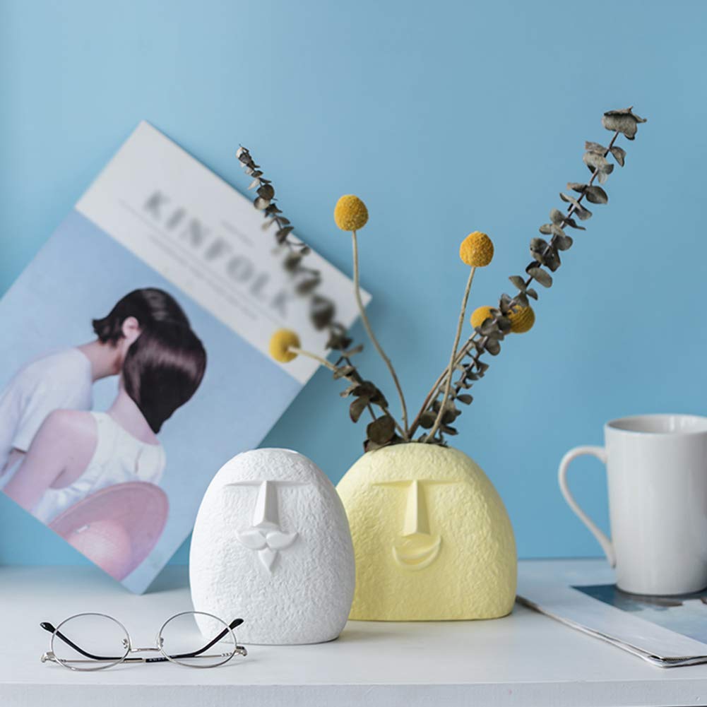 Souleden Statue Face Head Vase Creative Art Ceramic Flower Vase Small Irregular Plant Pots Desktop Expression Planter for Home Abstract Decor Living Room Office Wedding Indoor Outdoor Garden (White C)
