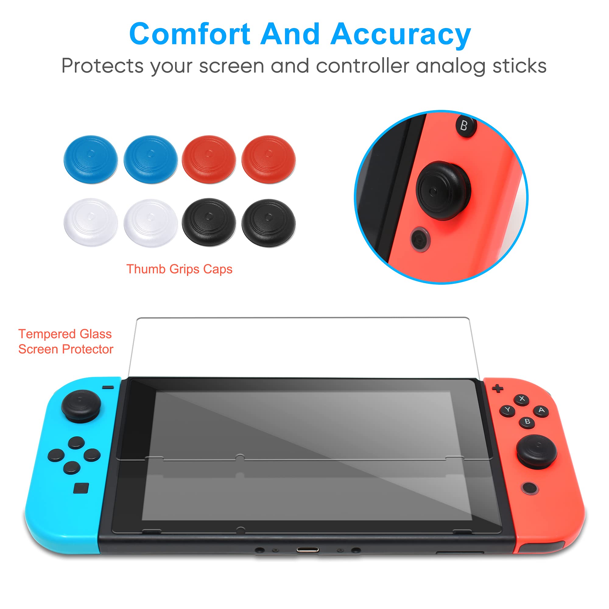 Case for Nintendo Switch,Fit The Dock Station, Protective Accessories Cover Case for Nintendo Switch and Joy-Con Controller - Dockable with a Tempered Glass Screen Protector,Crystal Clear
