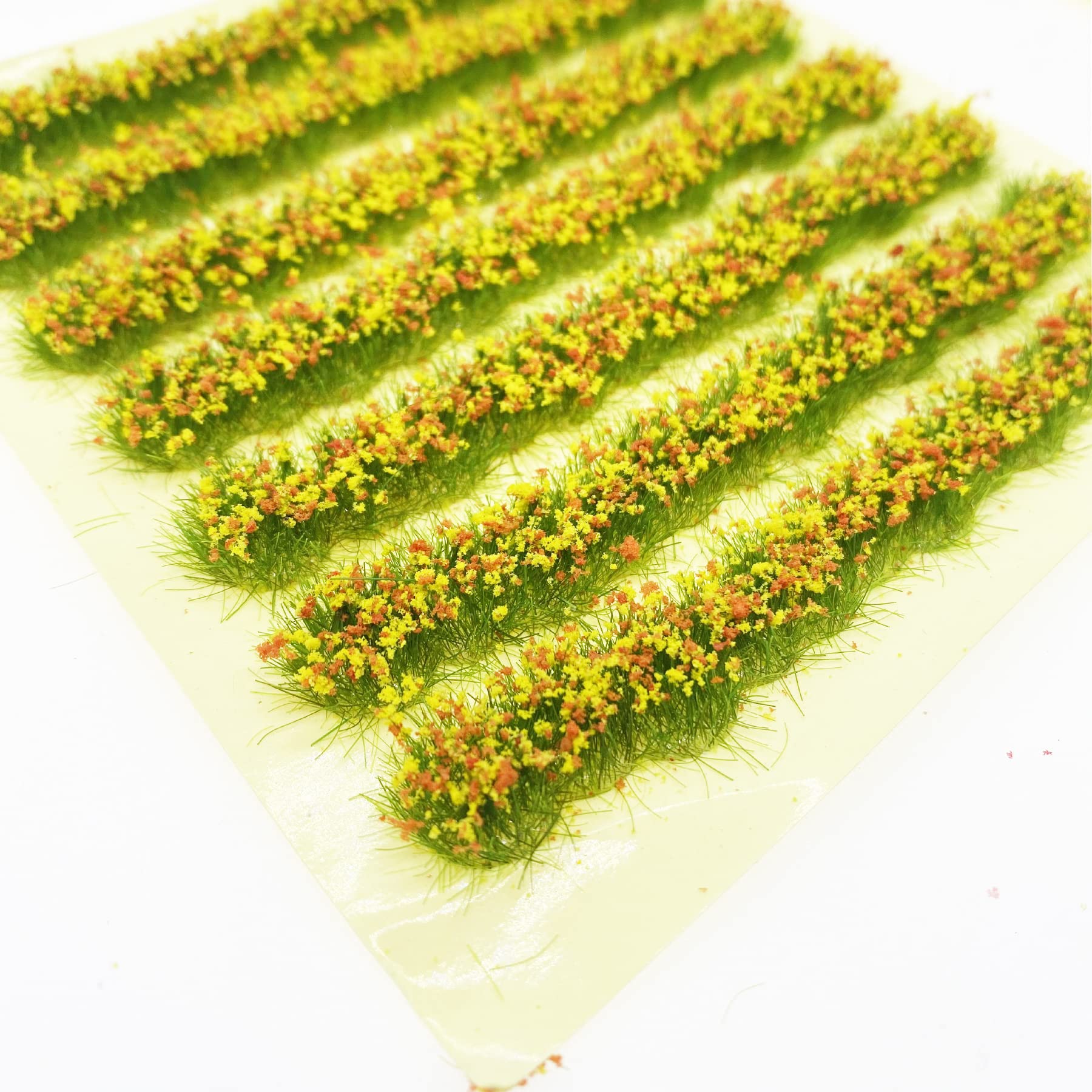 Cayway 2 Color Miniature Shrub Strips Static Shrub Vegetation Groups DIY Miniature Colorful Flower Cluster Static Grass Tuft for DIY Model Train Landscape Railroad Scenery, Orange