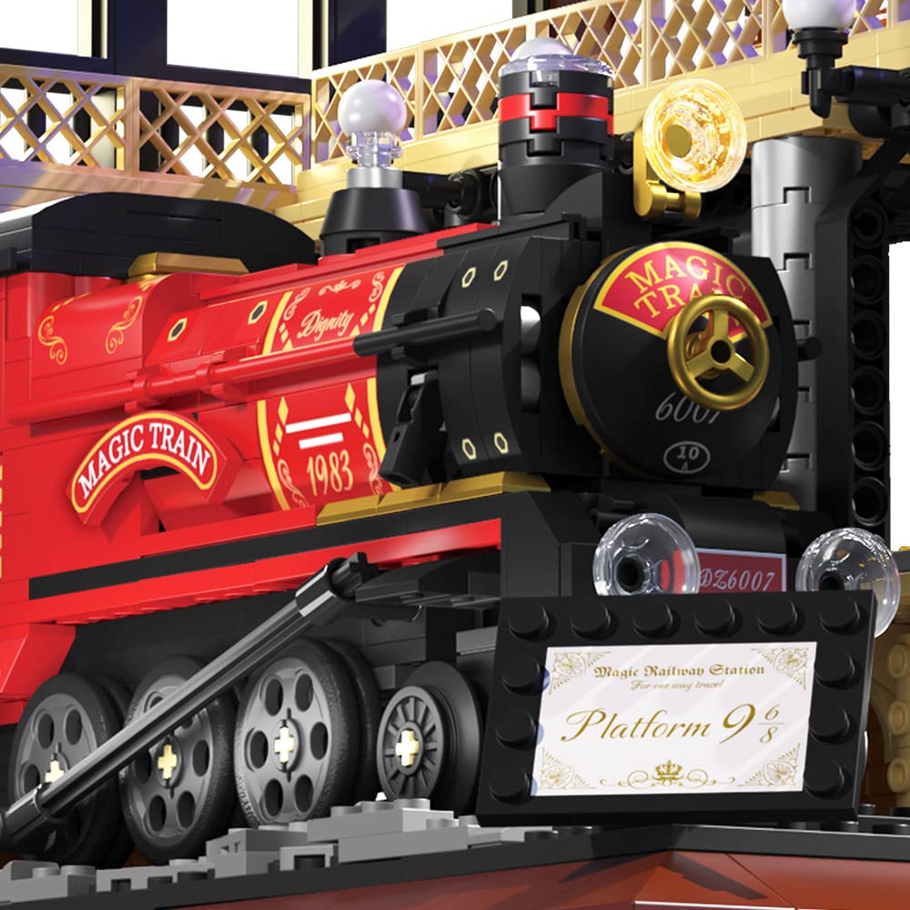 EDGKODK Retro Steam Magic Harry Express Building Kits, Collector's Edition Train Station Building Toys for Adult Challenge, 1308 Pieces Mini Bricks