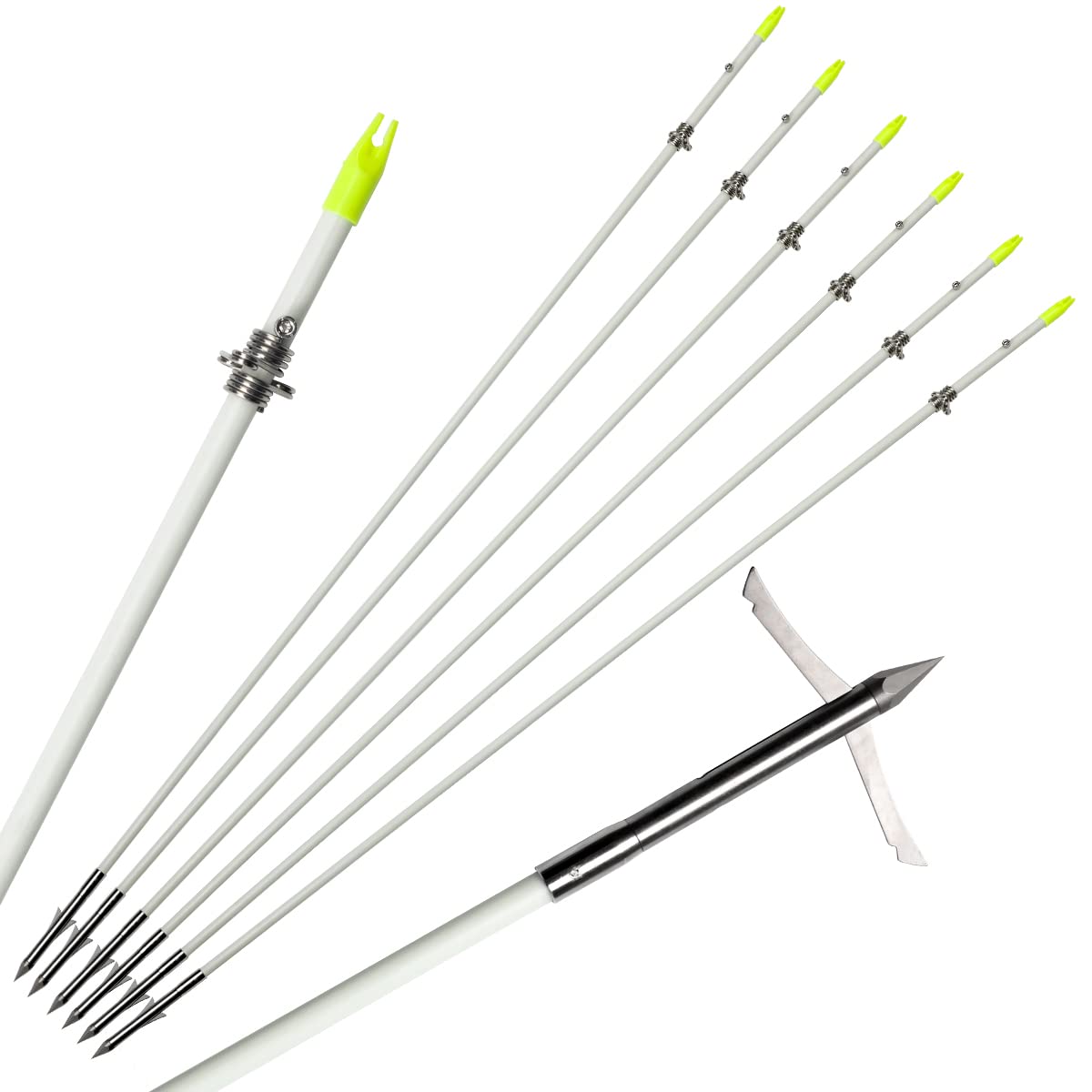 CUPID 34'' Fiberglass Bowfishing Arrow with Safety Slides for Compound & Recurve Bows& Long Bows Target Practice Fishing Hunting (6 Pack)