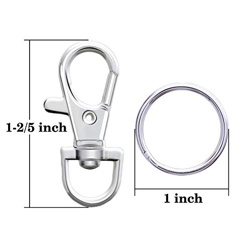 Livder Metal Swivel Lanyard Snap Hooks and Split Key Rings Chain Hook Keychain, 100 Pieces