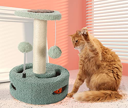 JIXIANGDOG Cat Scratching Post Cat Scratcher for Indoor Cats Natural Sisal Covered Cats Scratch Toy with Interactive Track Balls and Soft Dangling Ball for Kitten and Adult Cats