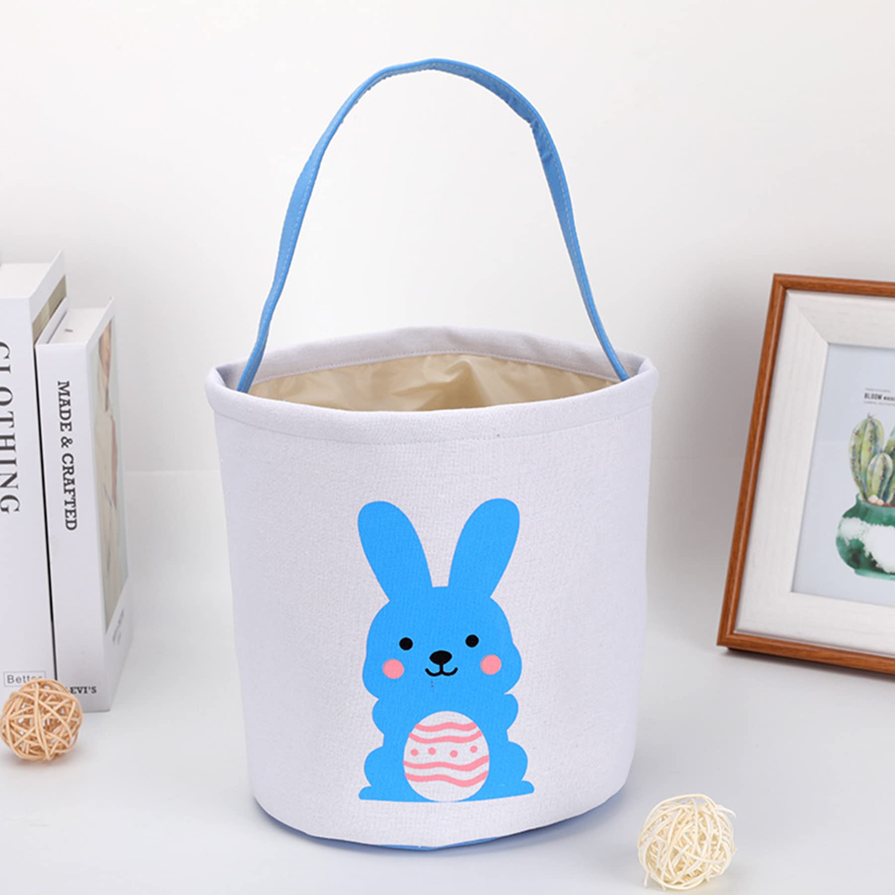 Easter Bunny Basket Kids Easter Eggs Hunt Basket Party Decorations Gift Handles Rabbit Bags, Cute Bunny Ear Headband,Sequins Blue